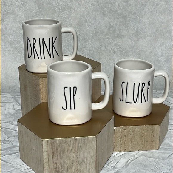 Rae Dunn | Dining | Rae Dunn Espresso Mugs Sip Drink Slurp Set Of Three ...